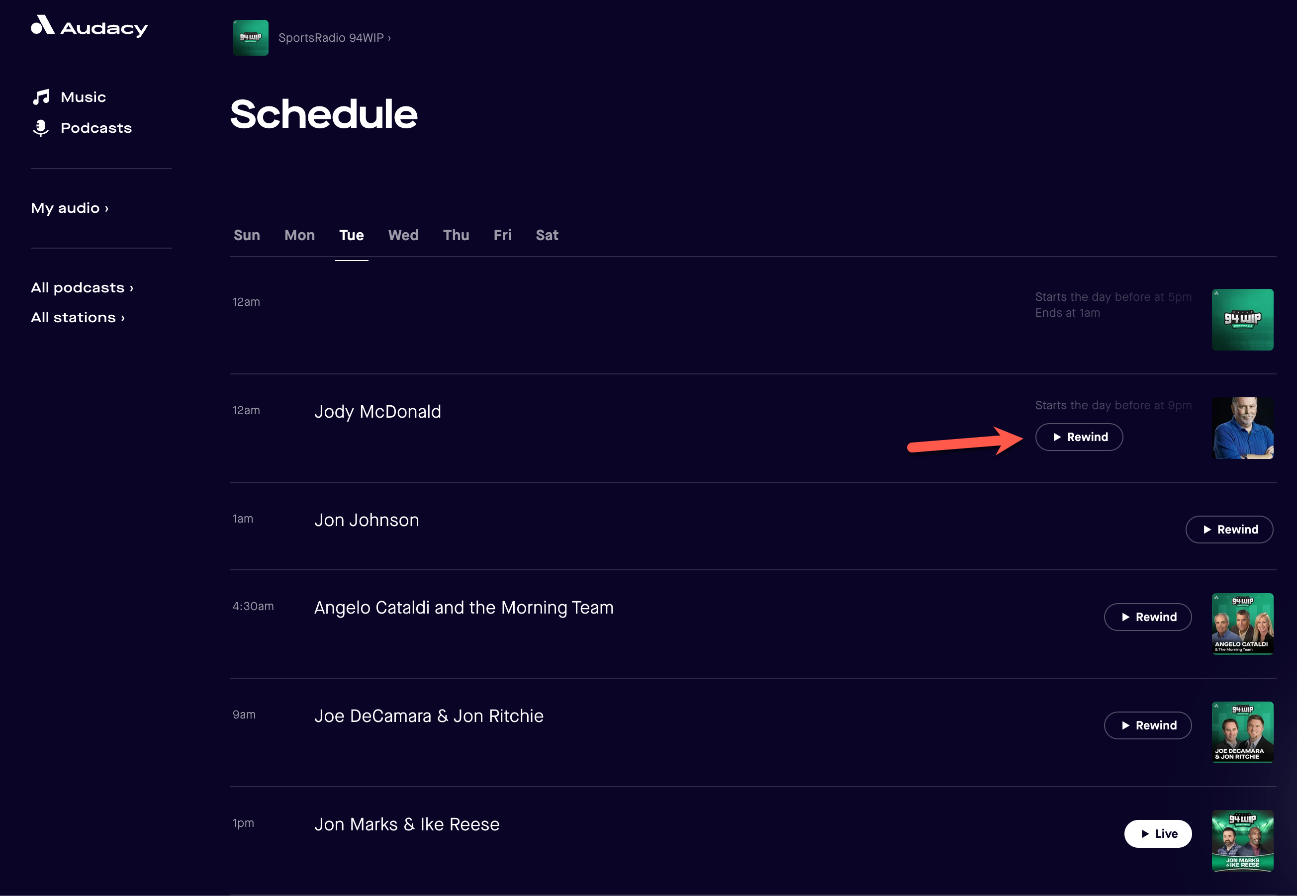 How do I play a previously aired show? – Audacy Support