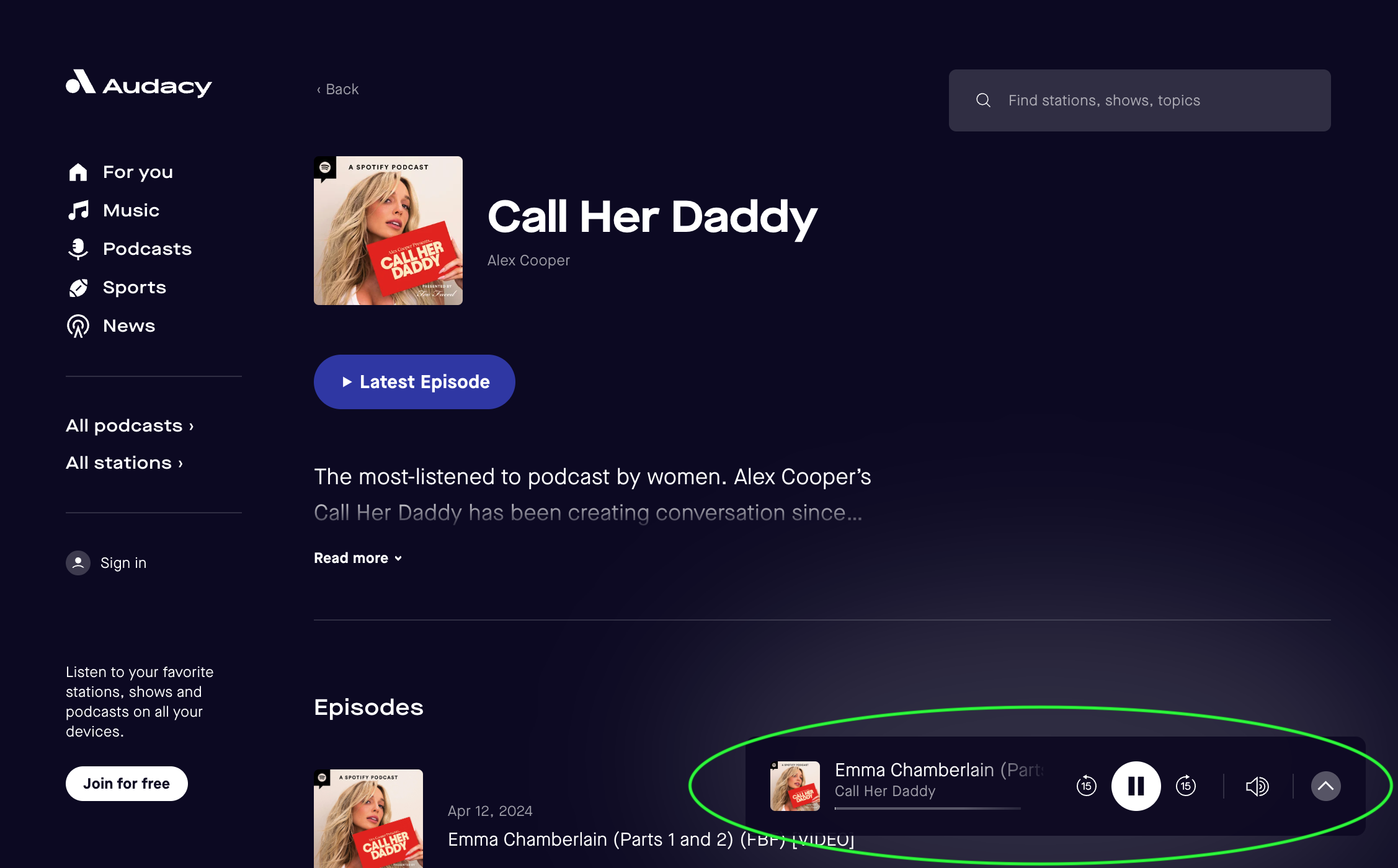 Where are the controls for the Desktop player? – Audacy Support